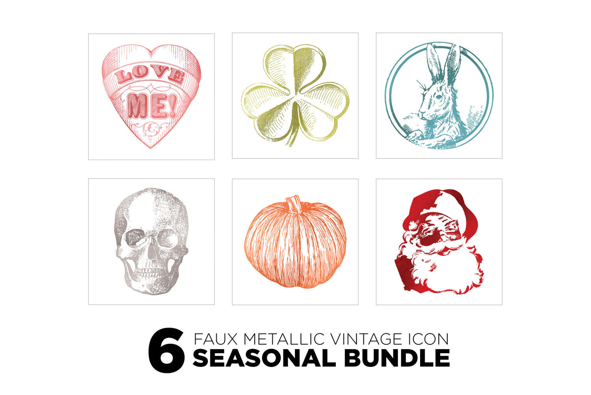 Medium Size Sign Inserts: FAUX Metallic Vintage Icons Insert Bundle Se ...